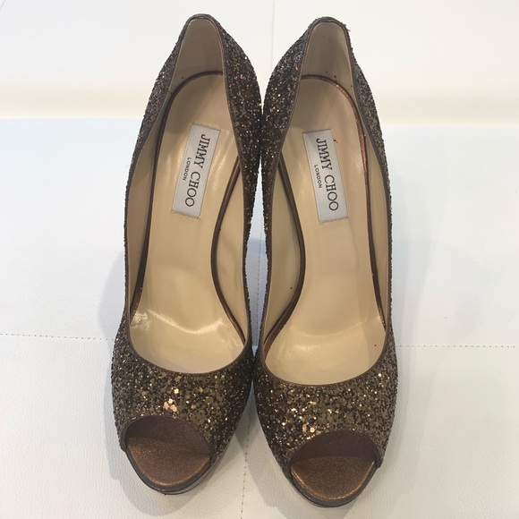 Jimmy Choo | Shoes | Jimmy Choo Open Toe Glitter Pumps Sz 4 | Poshmark